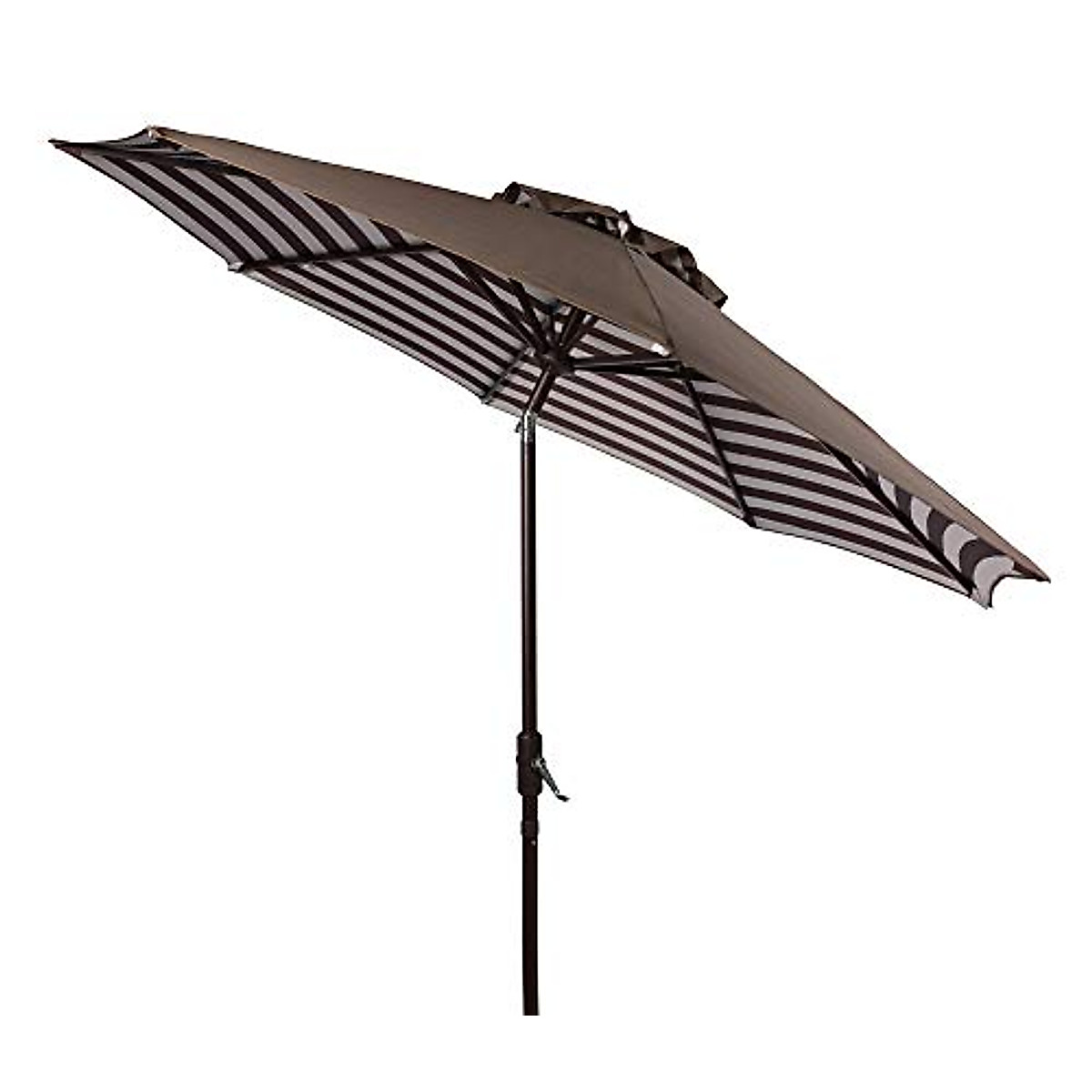Safavieh PAT8007D Collection Athens Brown and White Inside Out Striped 9Ft Crank Outdoor Auto Tilt Umbrella