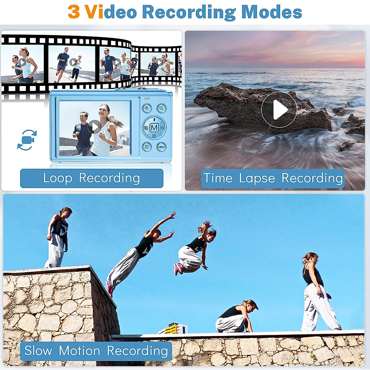 Digital Camera, Saneen FHD Kids Cameras for Photography, 4K 44MP Compact Point and Shoot Camera for Kids, Teens & Beginners with 32GB SD Card,16X Digital Zoom, 2 Rechargeable Batteries-Blue