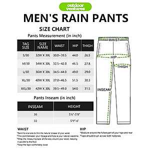 Outdoor Ventures Men's Rain Pants Waterproof Rain Overall Pants Windproof Packable Rain Outdoor Pants for Hiking Fishig Golf Black