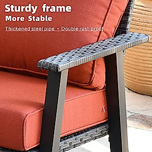 ovios Patio Furniture Set 6 PCS All Weather Outdoor Wicker Rattan Sofa Set with Fire Pit Table Ottomans High Back Sofa Thick Cushion Garden Backyard Porch (Orange Red)