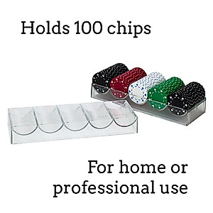 Brybelly Poker Chip Set with Acrylic Chip Tray, 100 Ct - 11.5g Lightweight, Blank Poker Chips with Card Suit Symbols and Poker Chip Holder - Rack Me Up Bundle, White
