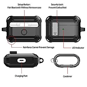 Duo Shield Case Compatible with Airpods Pro with Secure Lock and Keychian Hook Slim Two Piece Snap On Case with Lock Black American Flag