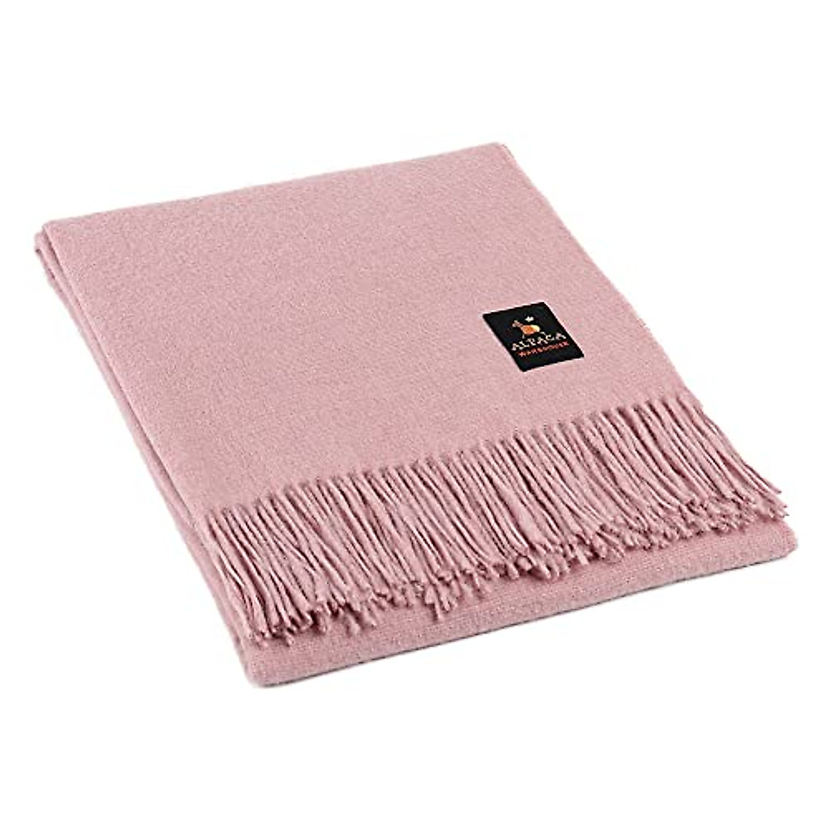 Arequipa Pride - Alpaca Wool Throw Blanket Woven Soft Warm Solid Color Design Peru 64" x 53" (Rose)