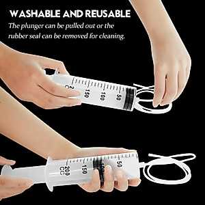 SHAOTONG 200ml Syringe with 2Pcs 40in Handy Plastic Tubing and 18Ga 20Ga Dispensing Needle, for Scientific Labs, Measuring, Watering, Refilling