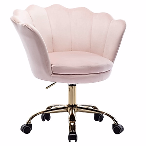 CIMOTA Desk Chair Velvet Task Chair Home Office Chair Adjustable Swivel Rolling Vanity Chair with Wheels for Adults Teens Bedroom Study Room, Light Pink