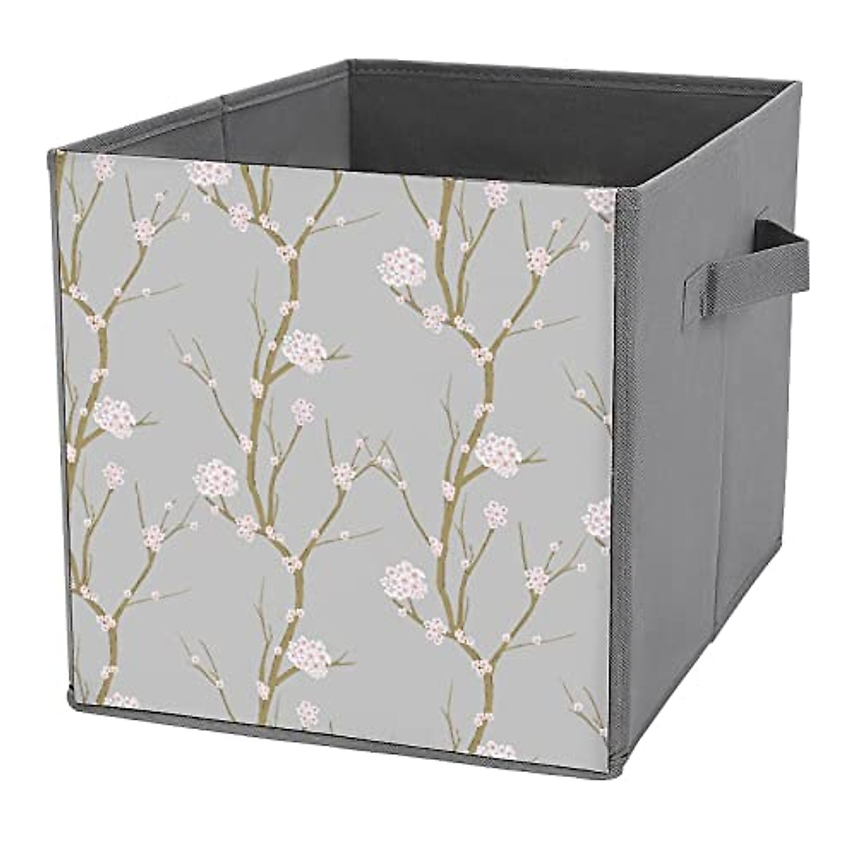 Cherry Blossom Flower Canvas Collapsible Storage Bins Cube Organizer Baskets with Handles for Home Office Car