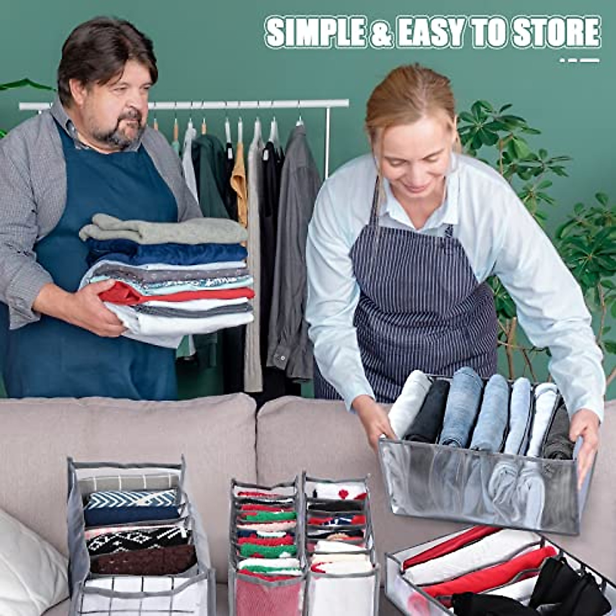 Shappy 6 Pcs Washable Wardrobe Clothes Organizer, Drawer Organizers Clothes for Family, Drawer Dividers for Clothes, Foldable Mesh Separation Box for Bedroom, Gray Grids (Classic)