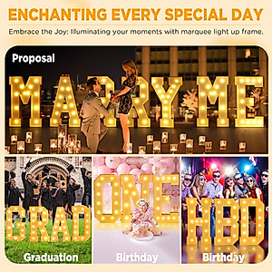 Marquee Light Up Letters, YBQZ 4FT Large Light Up Letters, Large Marquee Letters for Baby Shower Birthday Party Decor, Mosaic Balloon Frame for Wedding Engagement Party Decoration, Foam Letter E