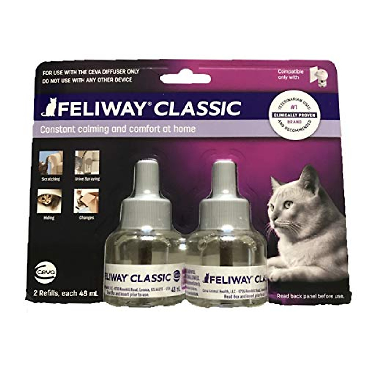 Feliway Classic Diffuser Refill for Cats | Constant Calming & Comfort at Home (2 Pack(48 ml))