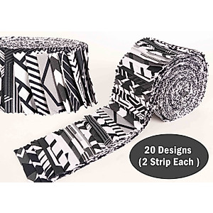 Soimoi 40Pcs Geometric Print Cotton Precut Fabrics for Quilting Craft Strips 2.5 inches Jelly Roll - White & Black