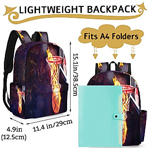 YoCosy School Backpack for Boys Girls Purple Galaxy Nebula Burning Basketball Kids Backpack Bookbag for Elementary Preschool Travel Daypack Laptop Backpack Purse for Women Men Teens