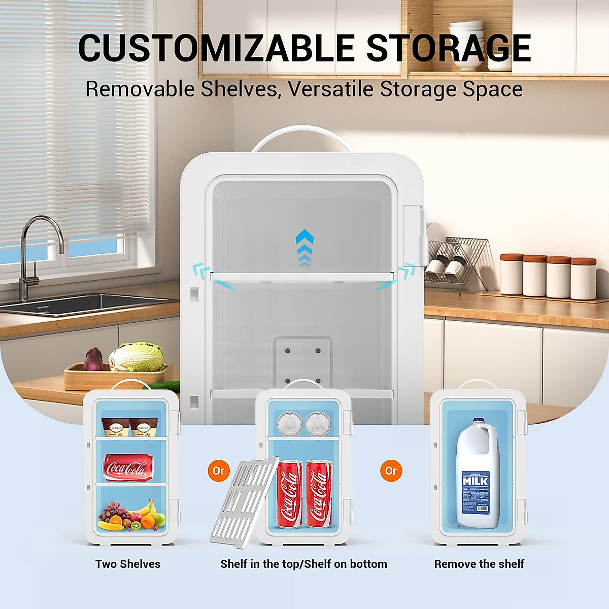 Suavo 6L/8 Cans Mini Fridge for Bedroom, 110V AC/12V DC Portable Thermoelectric Cooler and Warmer Compact Refrigerators for Skincare Beverages Medications, Small Fridge for Home, Office, Dorm, and Car