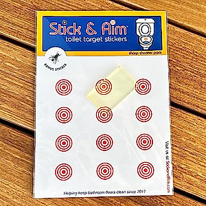 Bullseye Toilet Target Stickers Bulk Pack for Toilets and Urinals (13 Targets) with Sticker Applicator Tool - Sticks on Wet Surface - Toilet Targets for Toilet Training Boys - Aiming Targets for Men - Pee Targets for Boys