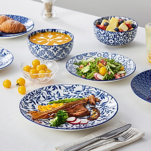 vancasso SELENE Plates and Bowls Set for 4, 12 Pieces Dinnerware Sets, Mircowave and Dishwasher Safe Dishes Set, Porcelain Blue Kitchen Set