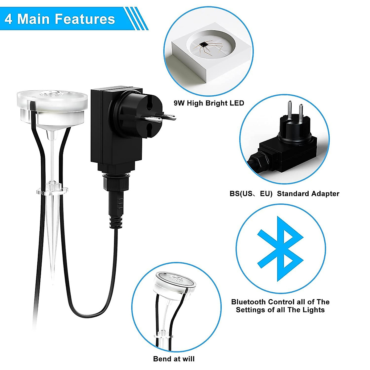 HYDONG Garden Lights Outdoor, 9 LED Bluetooth Control In-Ground Lights, IP65 Waterproof Landscape Lights Pathway Spotlight for Yard Deck Lawn Patio Pathway Walkway (RGB+ Warm White), 2 Pack