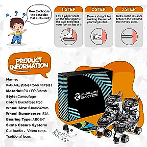 Kuxuan Skates Boys and Girls Camo Adjustable Roller Skates with Light up Wheels, Fun Illuminating Roller Blading for Kids Girls Youth - Medium