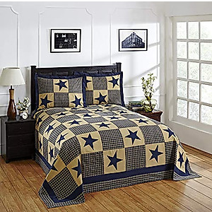 Better Trends Star Collection in Printed Americana Design 100% Cotton, Full/Double Bedspread Set, Blue Gold
