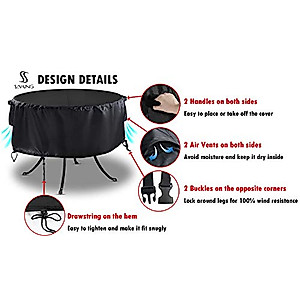 Saking Patio Furniture Table Cover Round 60" x 23" with Buckles Airvents & Drawstring - Heavy Duty Waterproof Windproof Anti-UV