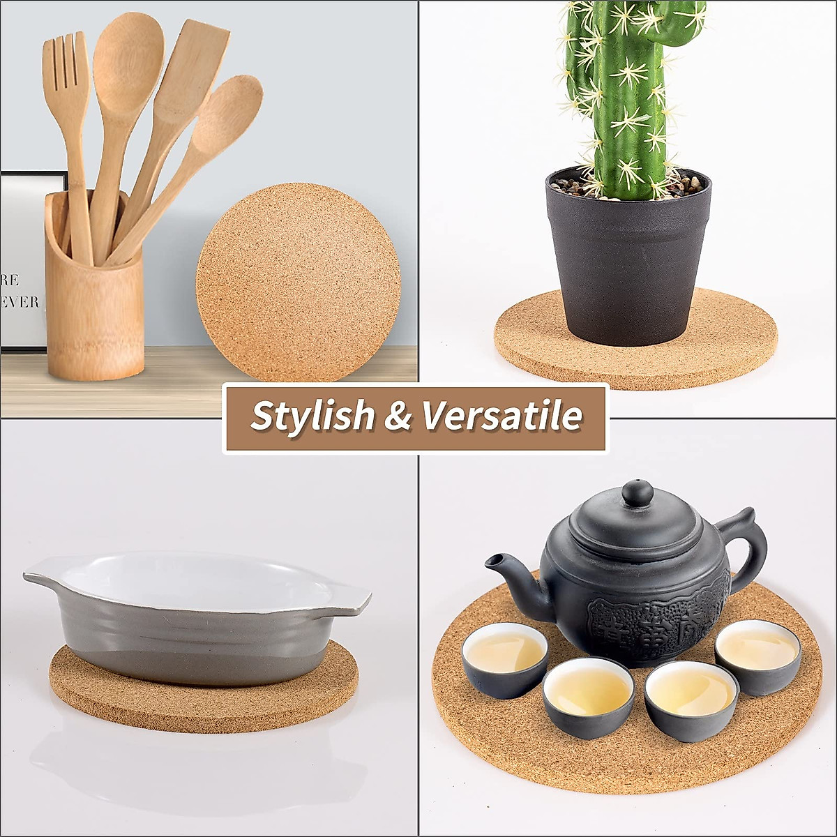 Round Cork Trivet Set of 6 Pieces Heat for Kitchen Holder for Hot Dishes, 7.1X0.4 Inches Hot Plate Coaster Pads for Tables, Natural Heat Resistant Cork Placemat for Plants