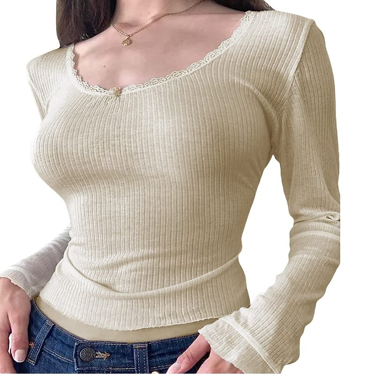 Y2K Retro Lace Button Bow Frill Crop Top Long Sleeve V Neck Basic Shirt Harajuku Autumn Retro Fairycore Tee Pullovers