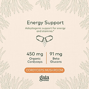 Gaia Herbs Cordyceps Mushroom - Energy Support Supplement for Sustaining Energy, Endurance, and Stamina - with Organic Cordyceps Mushroom - 40 Vegan Liquid Phyto-Capsules (40-Day Supply)