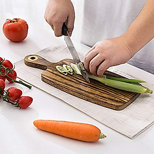 MyGift Rustic Brown Wood Cutting Board, Small Paddle Design Charcuterie Board with Vintage Brass Hanger Ring