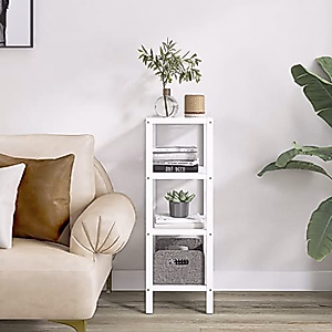 SMIBUY Bathroom Storage Shelf, 4-Tier Bamboo Rack Organizer, Multifunctional Shelving Unit for Living Room Bedroom Kitchen (White)