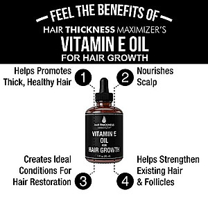 Vitamin E Oil For Hair. Hair Growth Serum For Hair Thickening + Moisturizing. Vegan Hair Growth Oil Scalp Treatment For Women, Men with Dry, Frizzy, Weak Hair and Hair Loss. Unscented Liquid 1oz