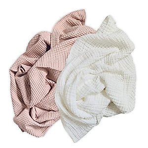 Leyl&Ari Waffle Baby Blanket, 100% Organic Cotton Soft Thin Honeycomb Breathable Summer Thermal for Infant, Newborn, Toddler Crib, Gender Neutral Essential Accessories and Gift, Dusty Rose/White
