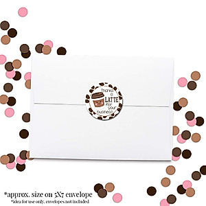 Thanks A Latte Coffee Themed Thank You Customer Appreciation Sticker Labels for Small Businesses, 60 1.5" Circle Stickers by AmandaCreation, Great for Envelopes, Postcards, Direct Mail, & More!