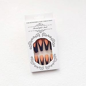 24Pcs Long Press on Nails Black Square Fake Nails French Tip 3D Metal Planet Glue on Nails wiht Rhinestones Acrylic Nails Black Tips Nude False Nails for Women Manicure Decorations