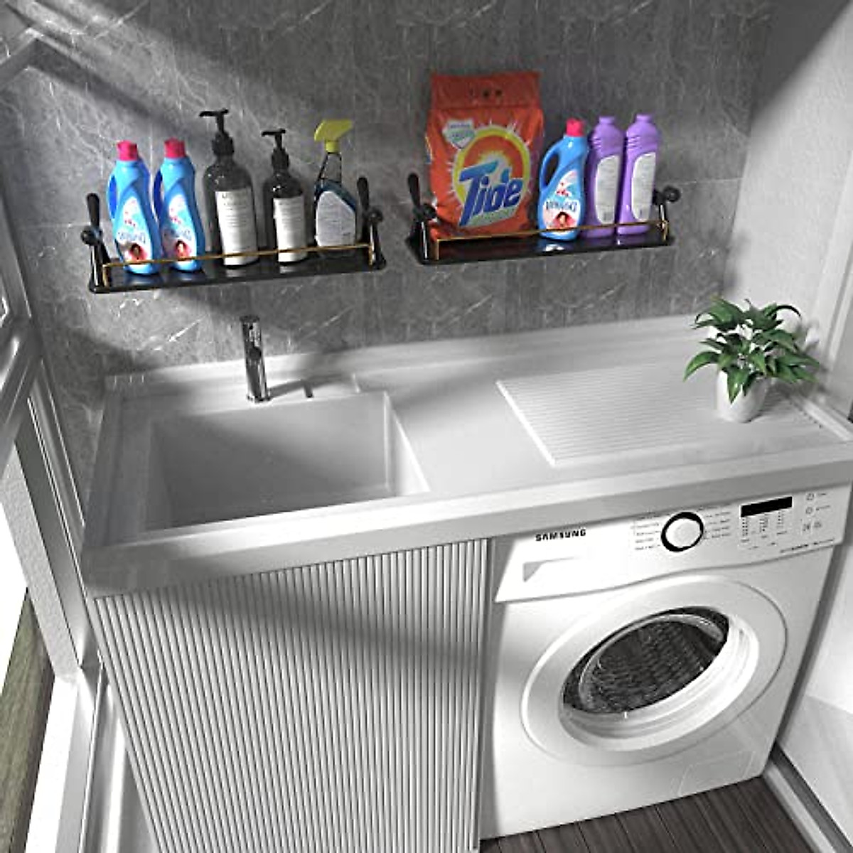 iHave Bathroom Shelves with Towel Hooks Bathroom Decor, Small Wall Shelves for Wall Decor, Black Floating Shelves Wall Mounted Modern Home Decor for Bedroom, Living Room, Laundry Room, Kitchen