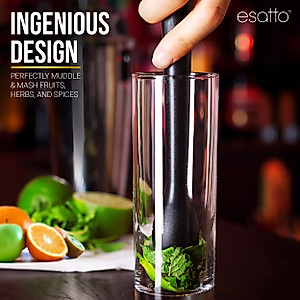 Esatto Professional Bar Tool Muddler 25 CM (9 Inches) Ribbed – Made with ABS Plastic, Black Set of 2 – Durable and Ribbed for Mashing Fruits, Berries, Sugar, Spices, and Herbs
