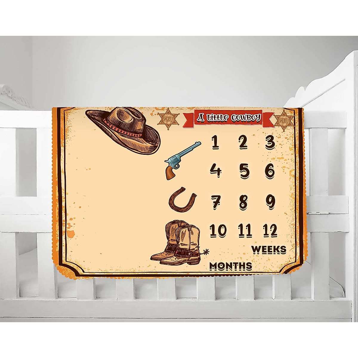 KIKIDOR Western Cowboy Baby Monthly Milestone Blanket Country Leather Boots Cowboy Hat Newborn Photo Props Baby Shower Party Decor New Baby to 12 Months Growth Calendar Blanket 48x40 inch BTZYKI82