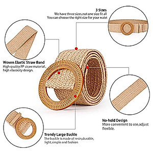 Women Belts For Dresses, Elastic Straw Rattan Waist Band With Large Buckle