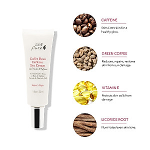 100% PURE Coffee Bean Caffeine Eye Cream Refresh & Hydrate Under Eye Treatment Reduce Puffiness, Dark Circles, Wrinkles with Green Tea, Rose Hip, Vitamin E - Youthful Vibrant Eyes - Vegan - 1 oz