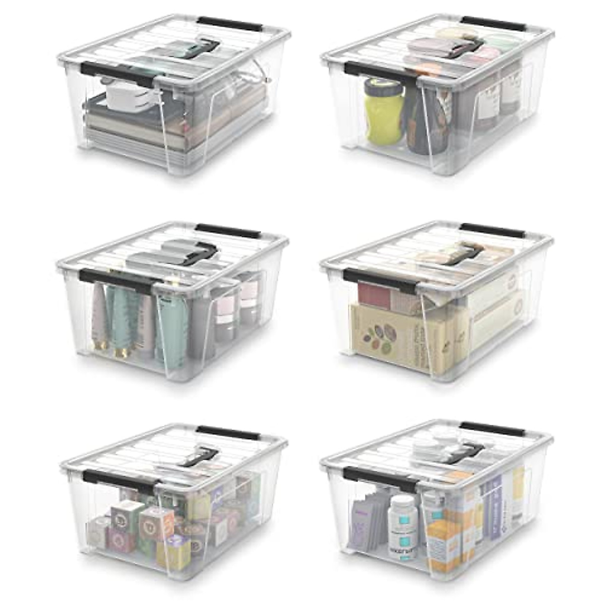 WYT Clear Storage Latch Bins, 6-Pack Storage Organizer Box with Handle and Lids, 5-Litre