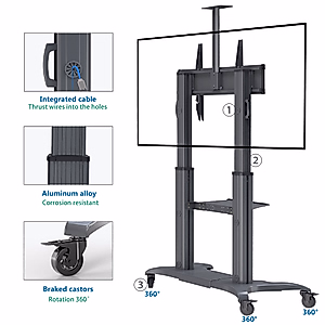 NB North Bayou Mobile TV Cart Heavy Duty TV Stand with Wheels for 70 to 110 inch LCD LED OLED Flat Panel Plasma TV up to 200lbs CF100-B