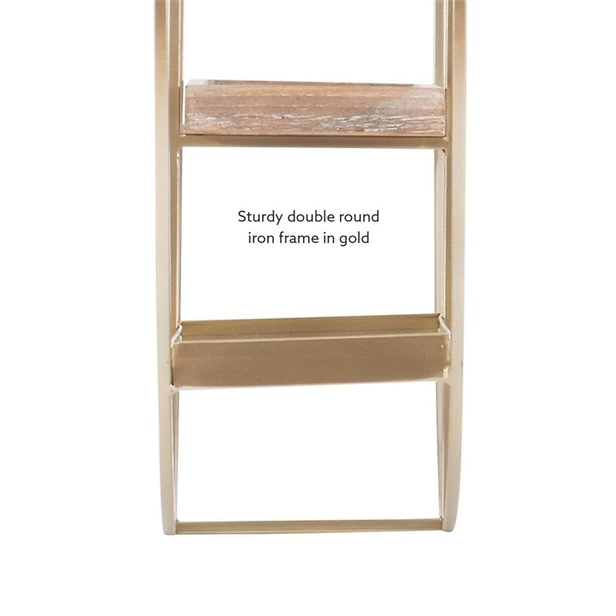 Linon Kenson Round Metal and Greywashed Wood Four Shelf Wall Storage in Gold