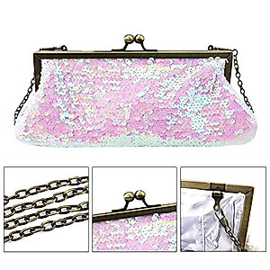 Felice Ann Glitter Mermaid Kissing Lock Sequin Evening Clutch Prom Party Handbag Chain Strap Crossbody Bag White