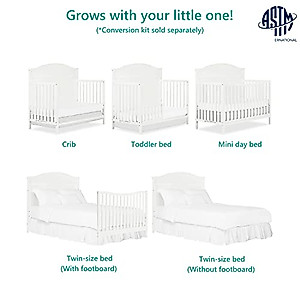 Dream On Me JPMA & Greenguard Gold Certified Grace 5 in 1 Convertible Crib Made with Sustainable New Zealand Pinewood in White, Non-Toxic Finish