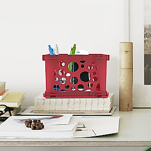 Storex Mini Crates – Stackable Small Storage Crates for Desktop Organization, 9 x 7.75 x 6 inches, School Red, 12-Pack (61593U12S)