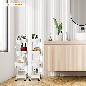 CAXXA 4-Tier Rolling Storage Organizer with 4 Small Baskets - Mobile Utility Cart with Caster Wheels, White