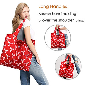 BeeGreen Christmas Red Reusable Grocery Bags 12 Pack with Storage Pouch & Elastic Band Gift Bags Shopping Tote Bags Bulk Ripstop 50LBS Extra Large Foldable Machine Washable