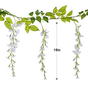 Lvydec Wisteria Artificial Flowers Garland, 4Pcs Total 28.8ft White Artificial Wisteria Vine Silk Hanging Flower for Home Garden Outdoor Ceremony Wedding Arch Floral Decor