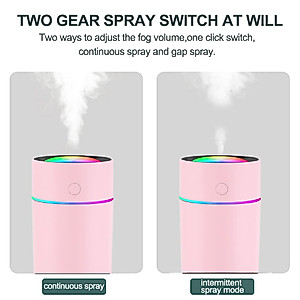 SPOLI Mini Humidifier for Bedroom,USB Portable Humidifier,320ml Water Tank,Suitable for Cars,Offices,Bedrooms, etc, 2 Mist Modes，Automatic Shut-Off，Nano Mist,Super Quiet. (Pink)