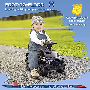 Aosom Kids Push Ride On Car with Working PA System and Horn, Police Truck Style Foot-to-Floor Sliding Car for Boys and Girls with Under-Seat Storage, for 18 Months to 5 Years Old, Black
