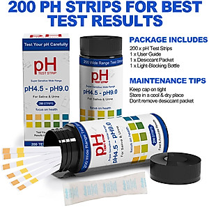 PH Test Strips for Urine & Saliva - 200ct Urine PH Test Strips for Humans, Fast & Accurately Track & Monitor Your pH Level (4.5-9.0ppm) in Seconds, Quick & Easy to Test Alkaline & Acid Levels in Body