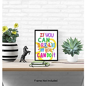 Motivational Quote Home Decor - Cute Mouse Inspirational Gift for Fans - Room decoration Wall Art Poster print for Boy, Girl or Kids Bedroom, Baby Nursery - If You Can Dream It 8x10 Unframed