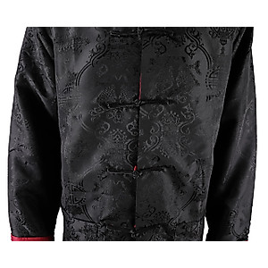 DLSNZ Men's Traditional Chinese Kung Fu Clothing Hanfu & Tang Suit Jacket Wing Chun Uniform Martial Arts Coats (Black+Wine Red, Large)